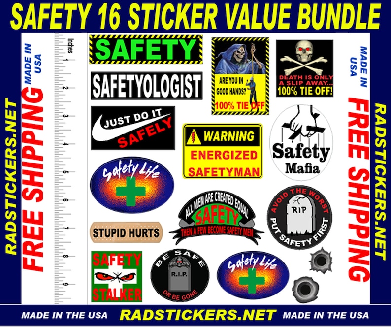 Safety Hard Hat Stickers, Value Pack of the Top Safety Stickers Plus 2 ...