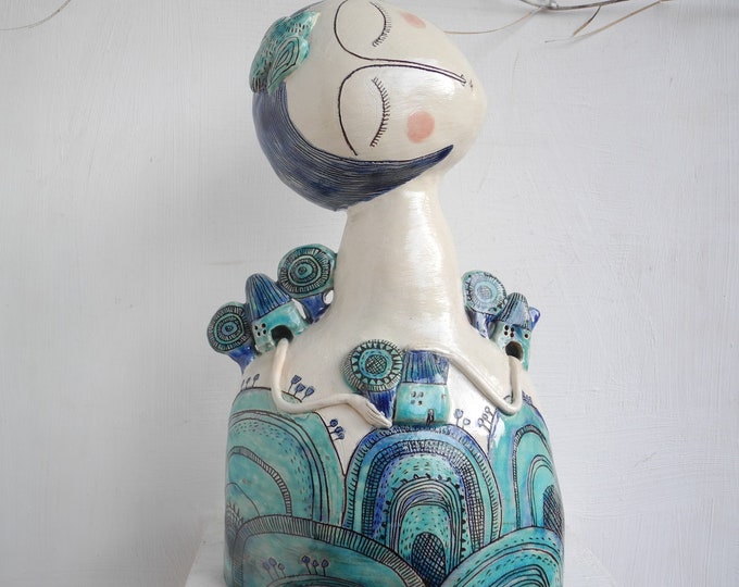 Blue Landscape Person ,ceramic Sculpture,ceramic Doll,one of a Kind ...