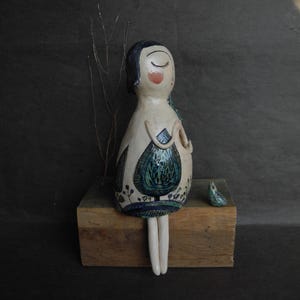 Blue Person With Blue Bird-ceramic Sculpture ,ceramic Doll,wall Art,one ...