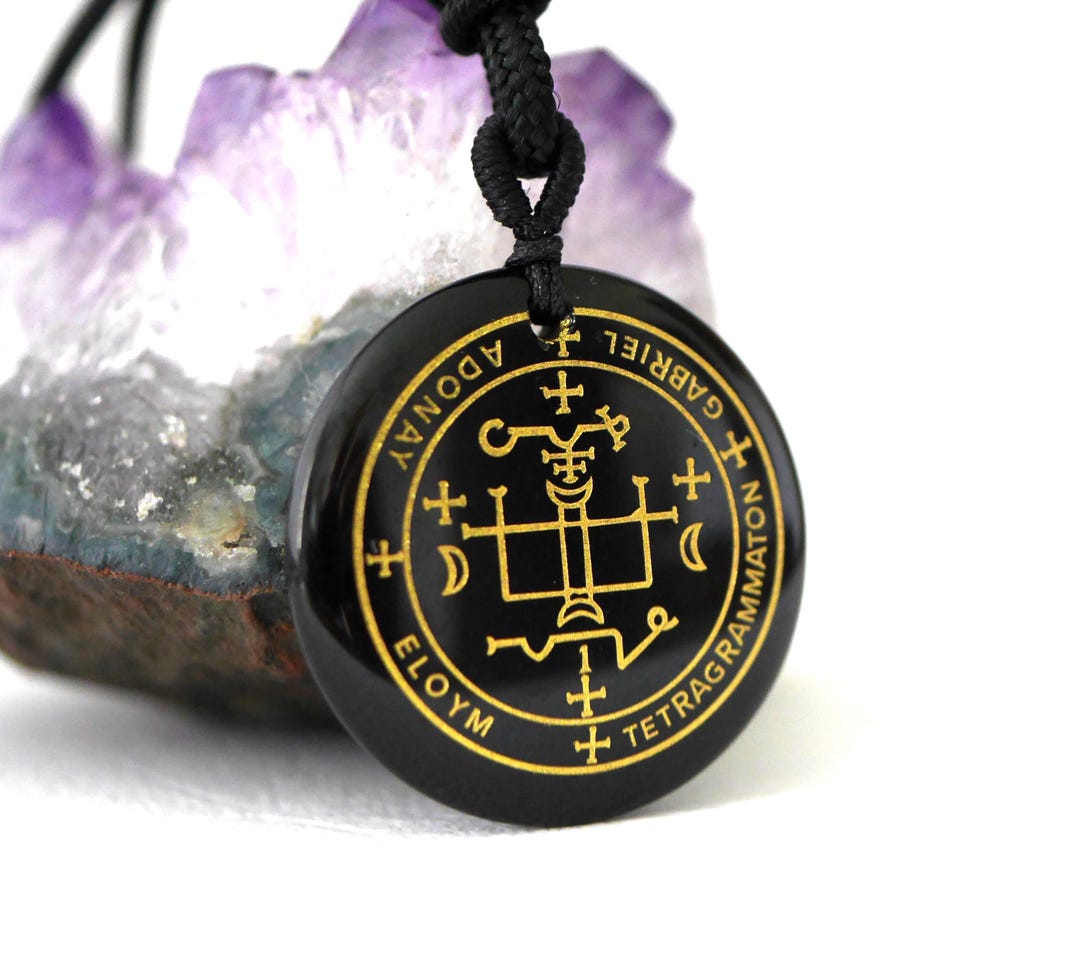 Archangel Gabriel Talisman/obsidian Amulet/protection Pentacle ...