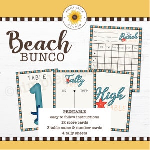 Bunco ~ Bunco Game Set ~ Beach Bunco ~ Printable Bunco ~ Printable ...