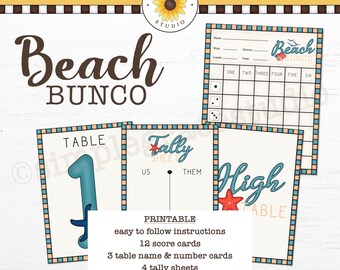 Beach Bunco ~ Bunco ~ Bunco Game Set ~ Printable Bunco ~ Printable ...