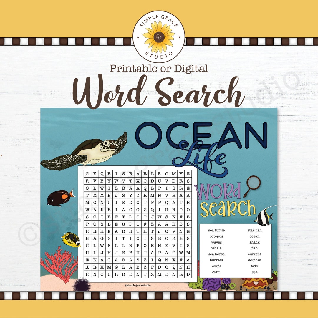 Word Search ~ Ocean Life ~ Word Search ~ Printable ~ Printables - Etsy