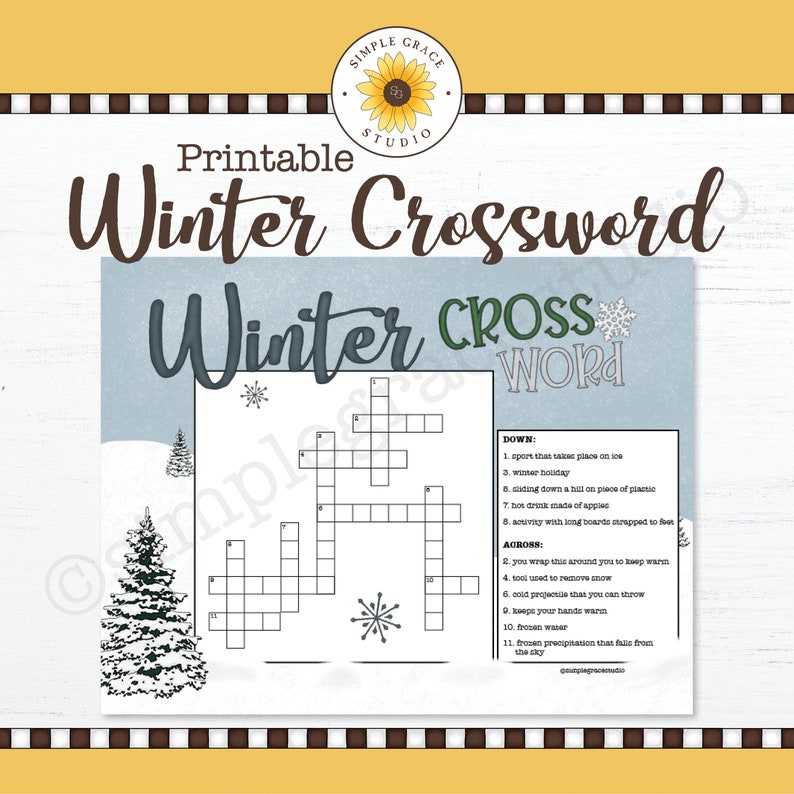 Winter Crossword Puzzle ~ Printable ~ 8.5x11 - Etsy