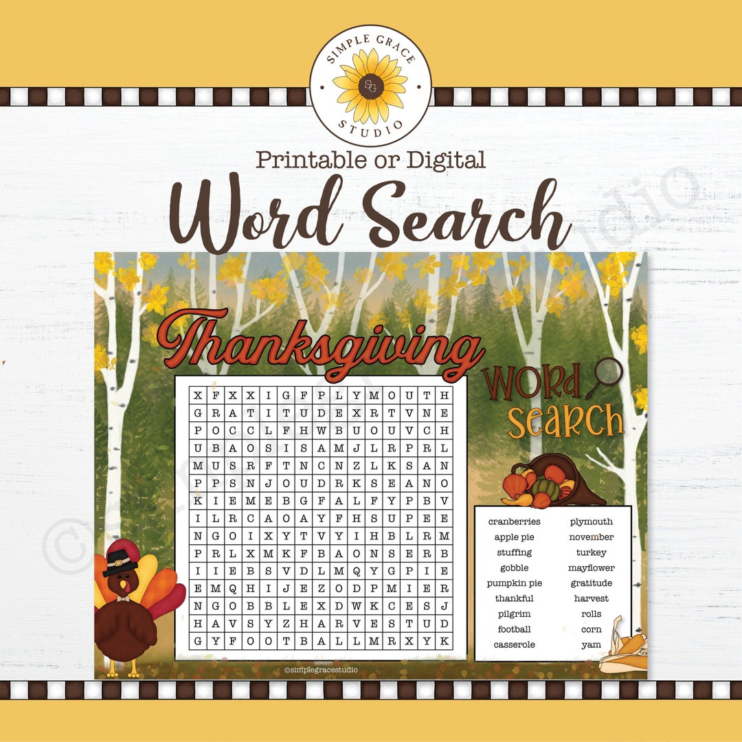 Thanksgiving Word Search ~ Word Search ~ Printable ~ Printables - Etsy