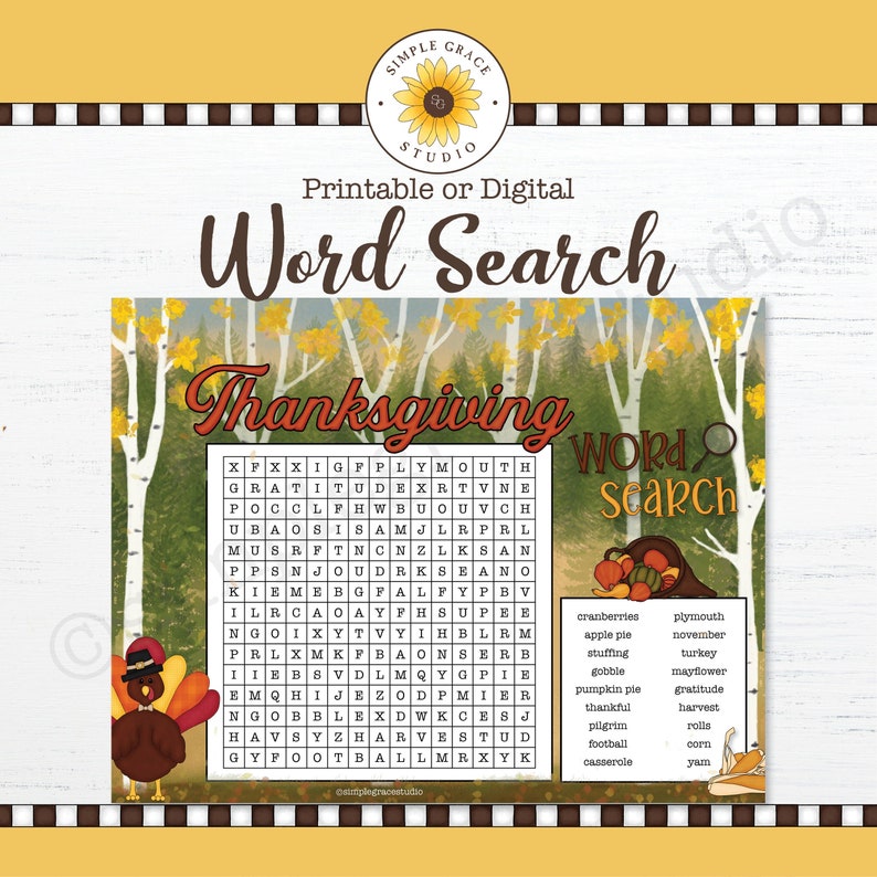 Thanksgiving Word Search ~ Word Search ~ Printable ~ Printables - Etsy