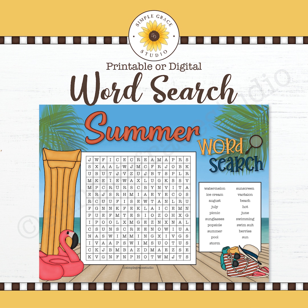 Summer Word Search Word Search Printable Printables - Etsy
