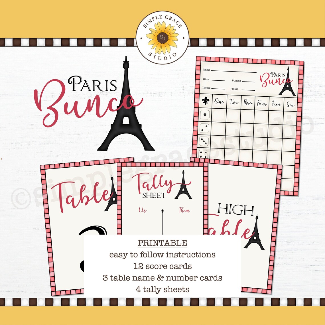 Bunco Bunco Game Set Paris Bunco Printable Bunco - Etsy