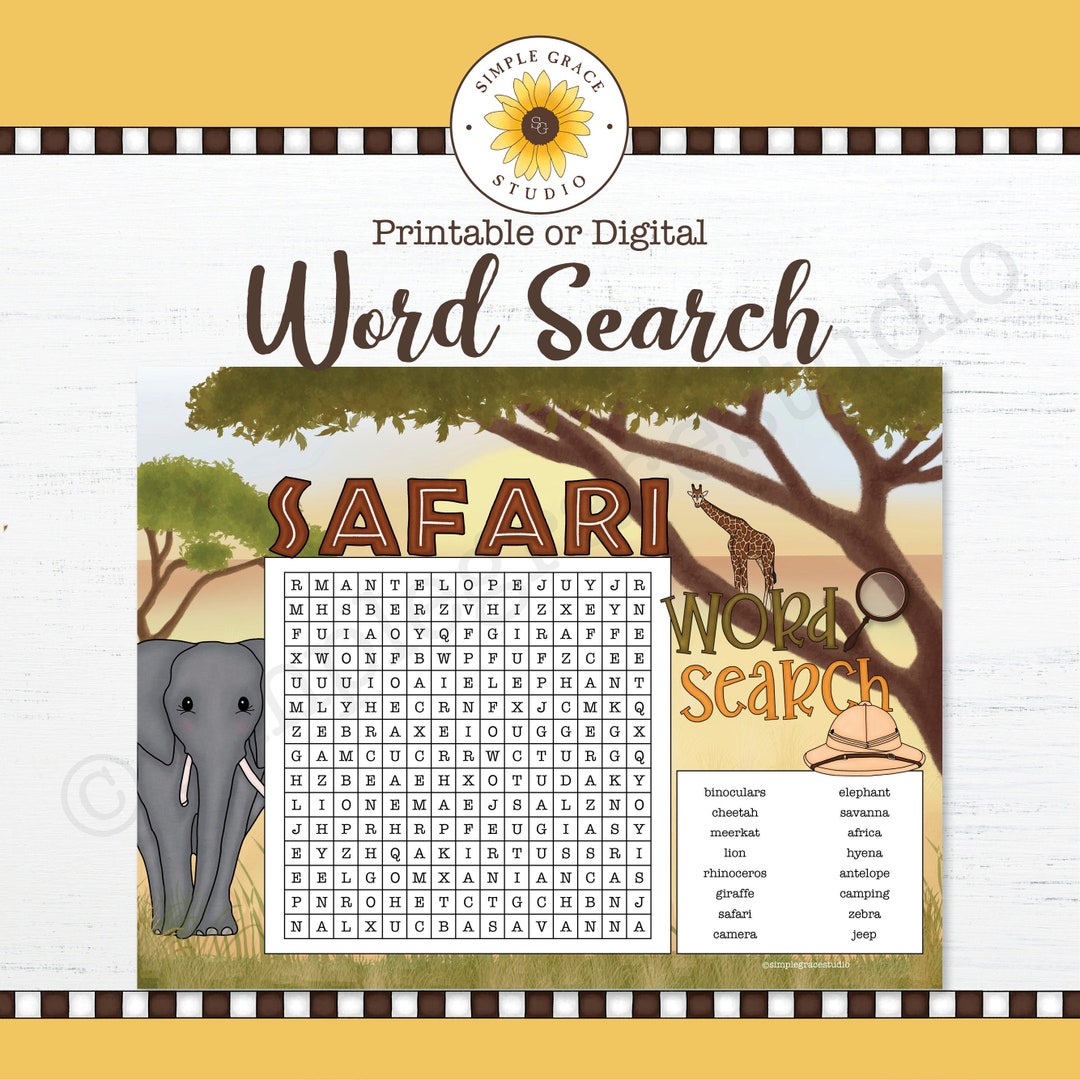 Safari ~ Word Search ~ Word Search ~ Printable ~ Printables - Etsy