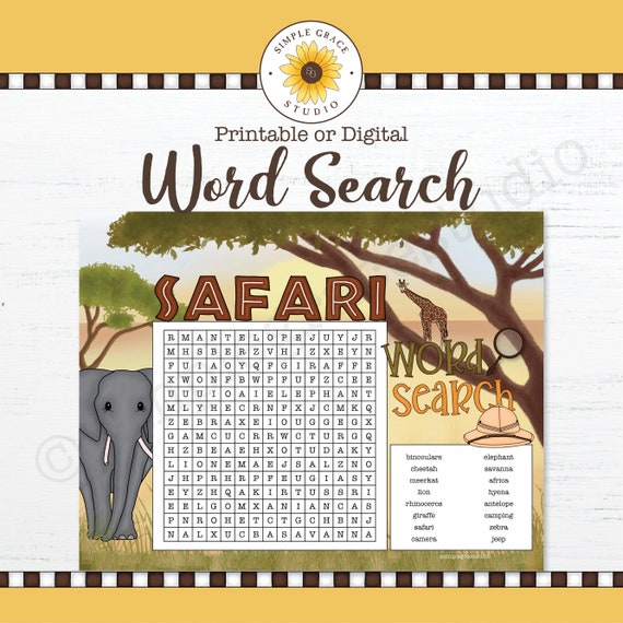 Safari Word Search Word Search Printable Printables - Etsy
