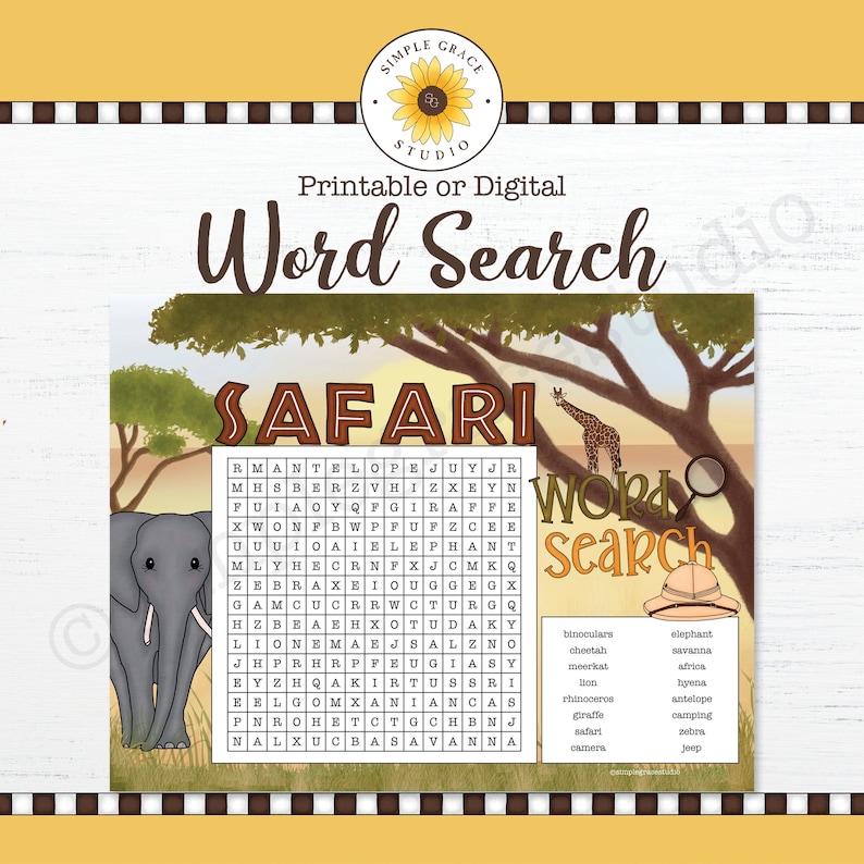 Safari ~ Word Search ~ Word Search ~ Printable ~ Printables - Etsy