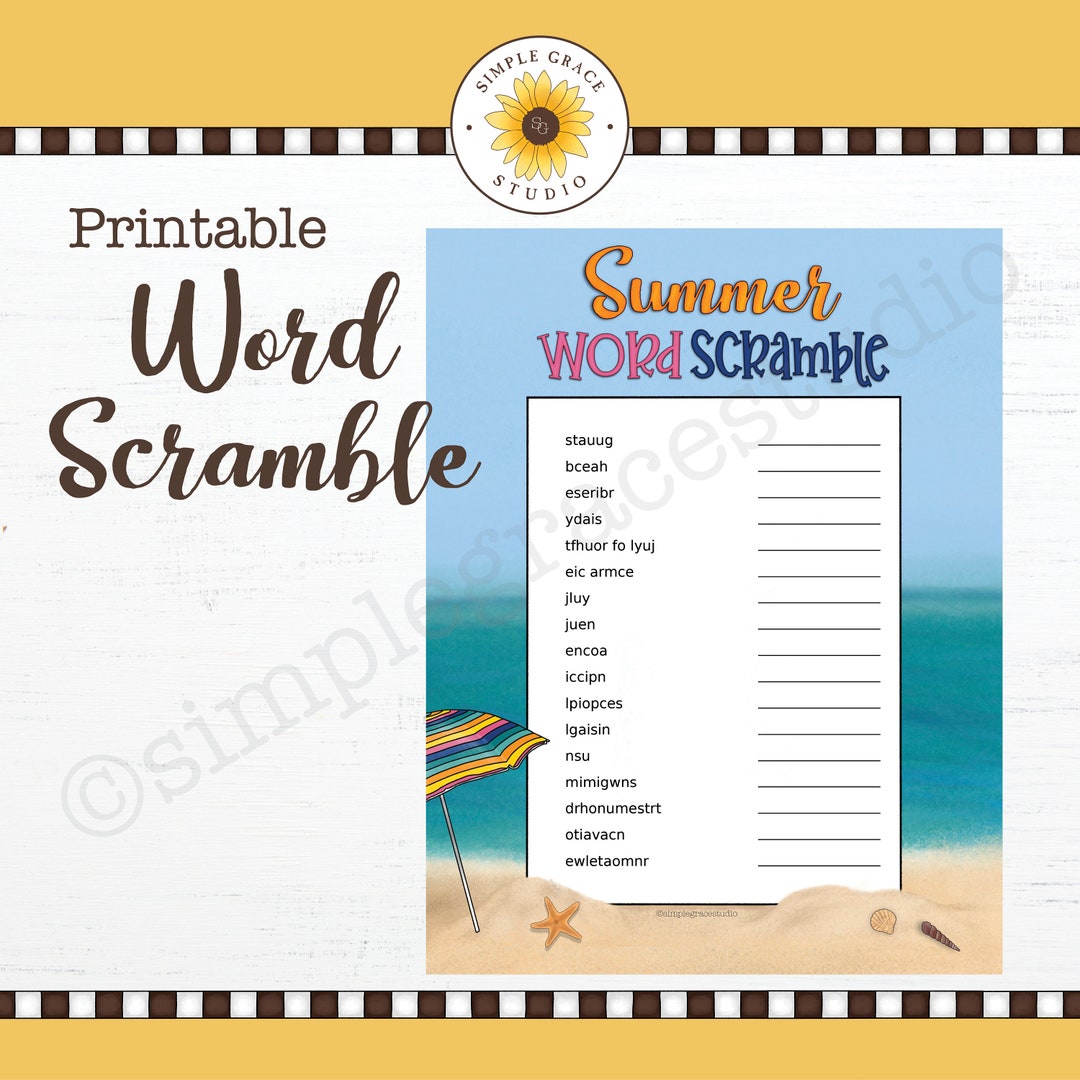 Summer Word Scramble - Beach Word Scramble - Word Scramble - Printable ...