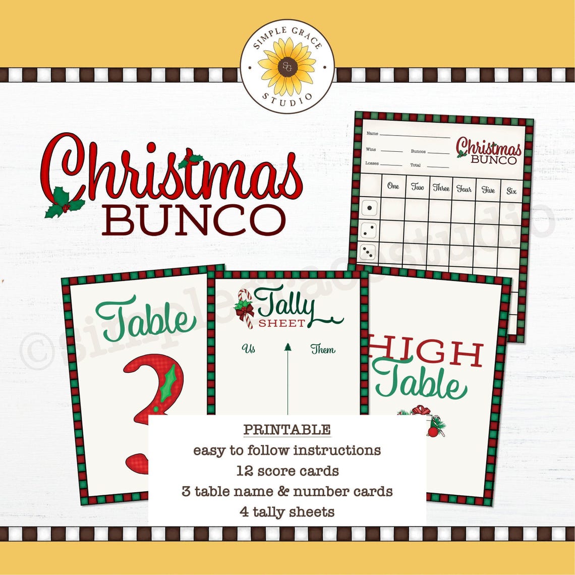 Bunco ~ Bunco Game Set ~ Christmas Bunco ~ Printable Bunco ~ Printable ...