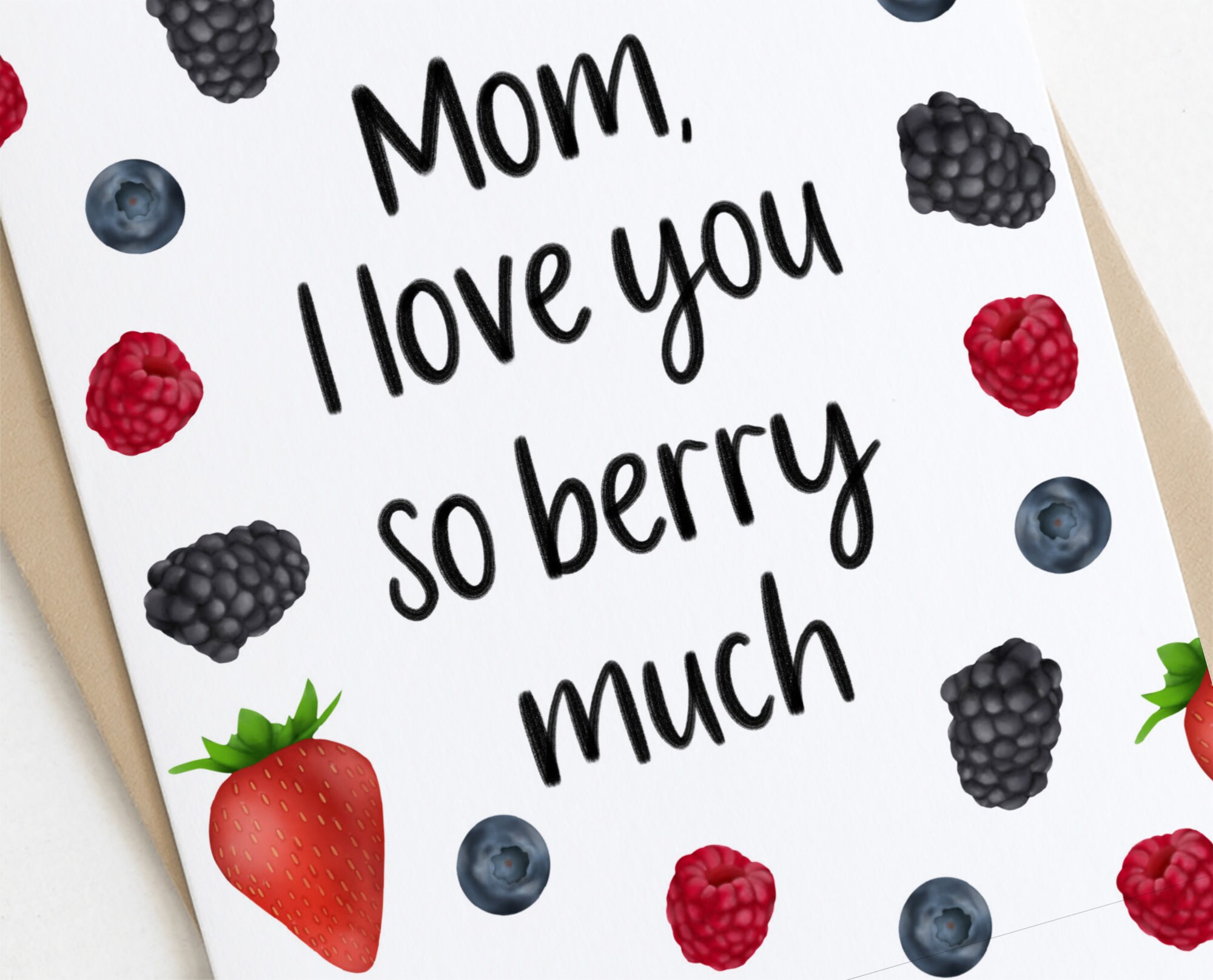 Mother's Card: Mom I Love You So Berry Much Pun Card - Etsy Polska