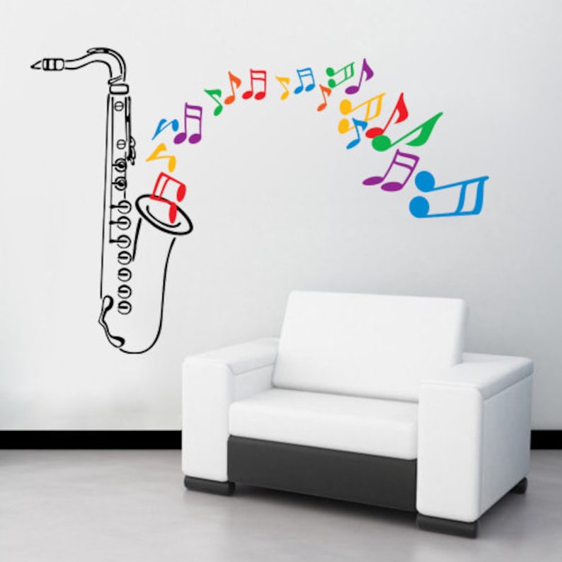 Saxophone With Musical Notes Shooting Out - Wall Decals - Music Decal ...