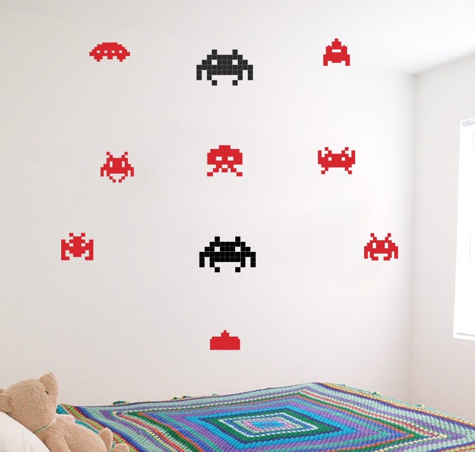 Space Invader Wall Decals - Playroom Decal - Game Room Stickers - Boys ...