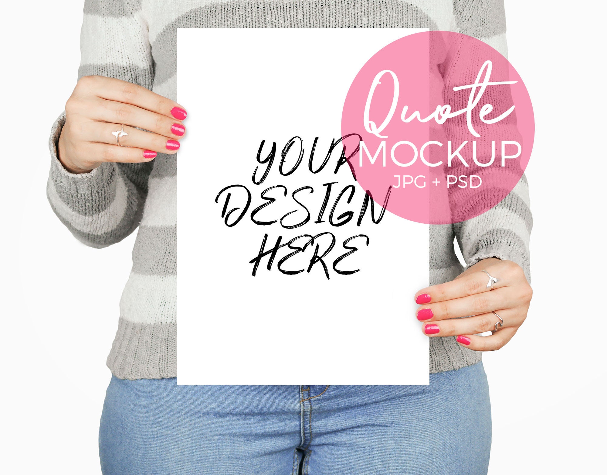 Quote Mockup, Editable Background, Girl Holding Print, Photoshop Smart ...
