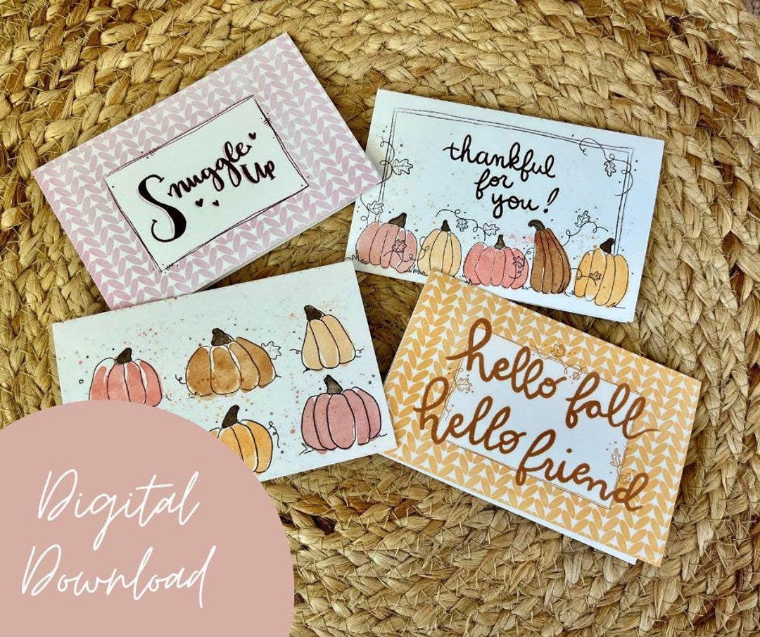 Printable Fall Cards, Printable Pumpkin Cards, Thankful Notecard Set ...