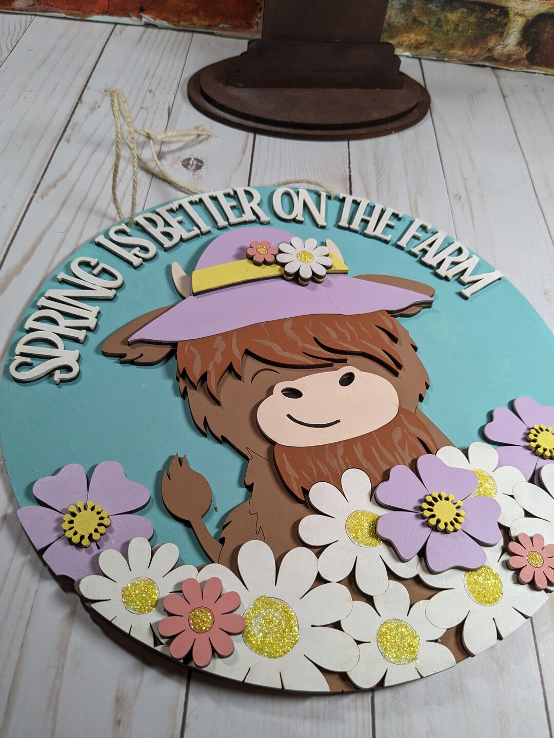 Spring Highland Cow Door Hanger or Wall Decor for Spring or Easter - Etsy