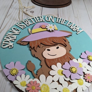 Spring Highland Cow Door Hanger or Wall Decor for Spring or Easter - Etsy