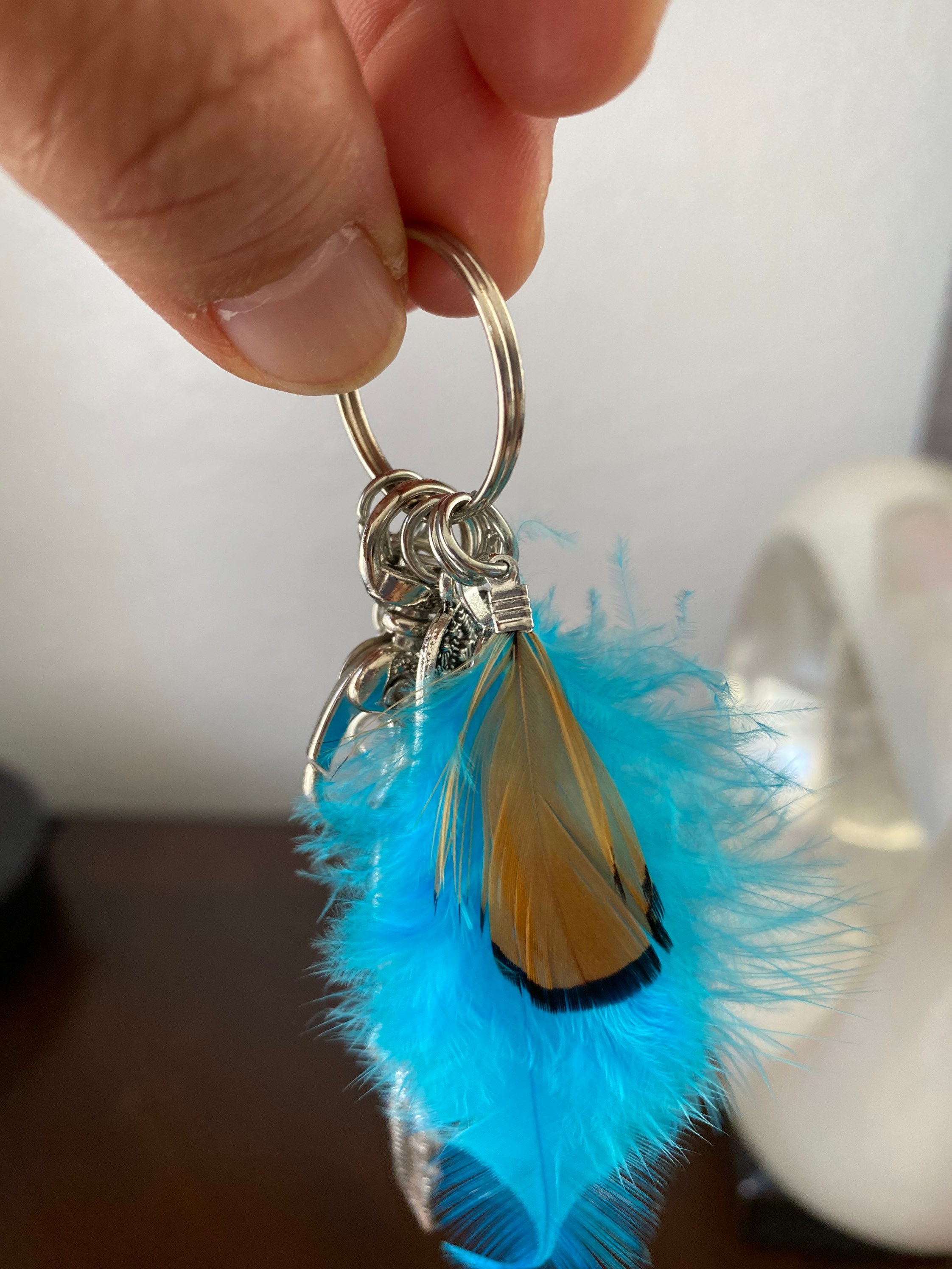 Feather key chain. Hansa hand keychain | Etsy