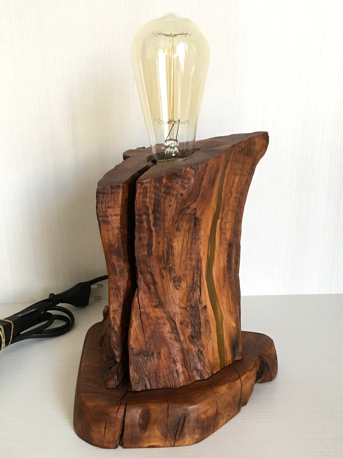 Olive Wood Table Lamp Eddison Lamp Log Lampdecorative | Etsy