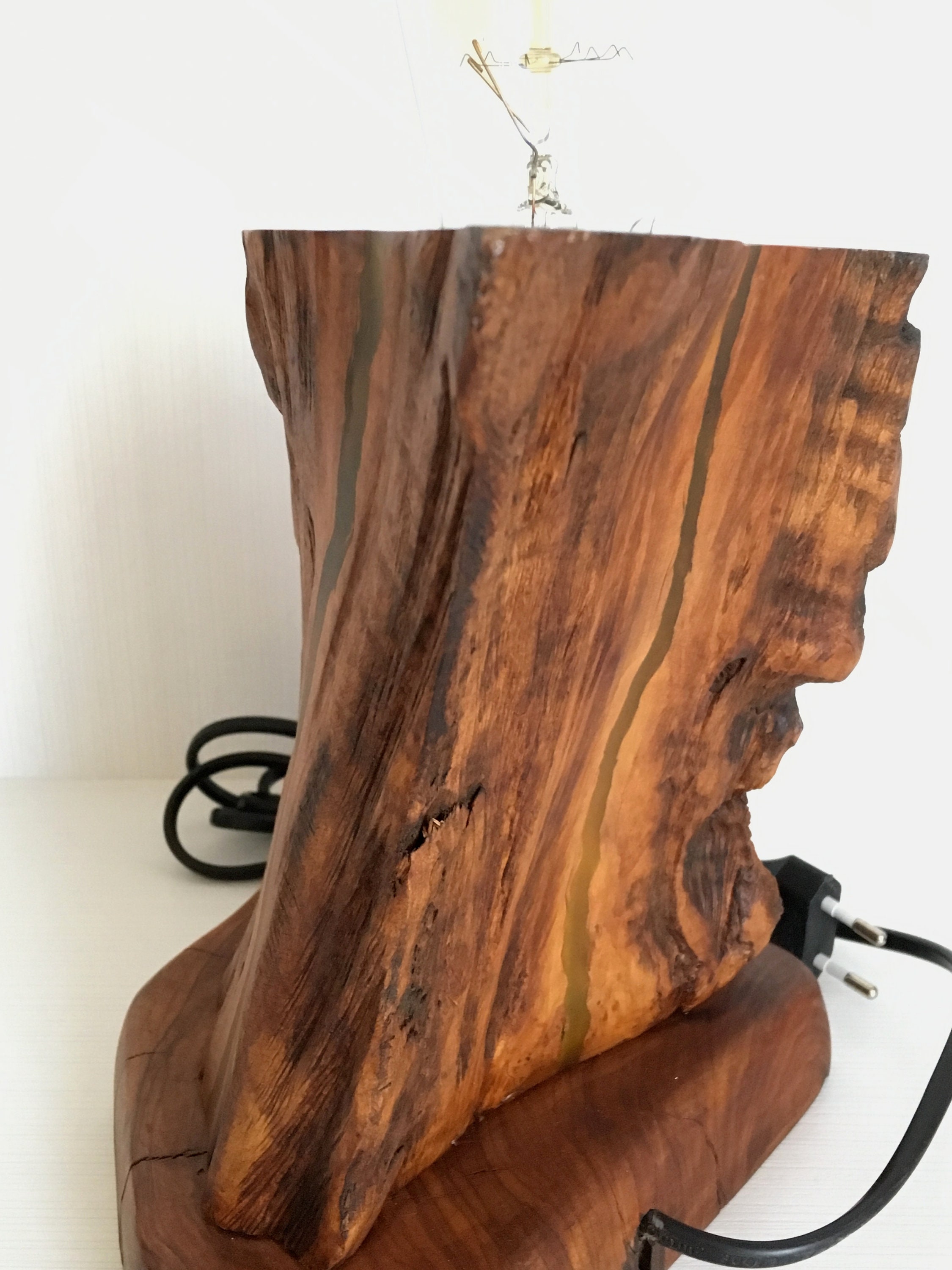 Olive Wood Table Lamp Eddison Lamp Log Lampdecorative | Etsy