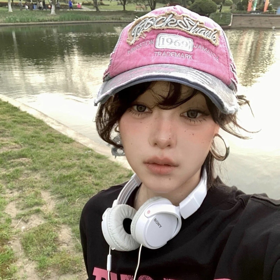 Y2K Distressed Baseball Cap Sun Protection Hat With Pink Etsy Y2K Distressed Baseball Cap Sun Protection Hat With Pink Etsy