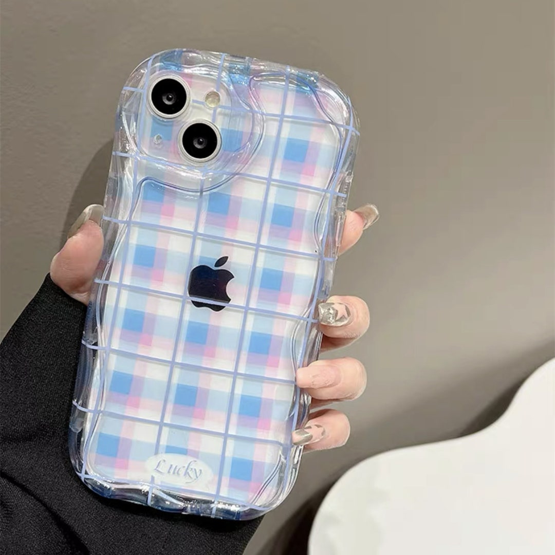 DIY 3D Rhinestone Love Heart Blue Grid Phone Case for Iphone - Etsy