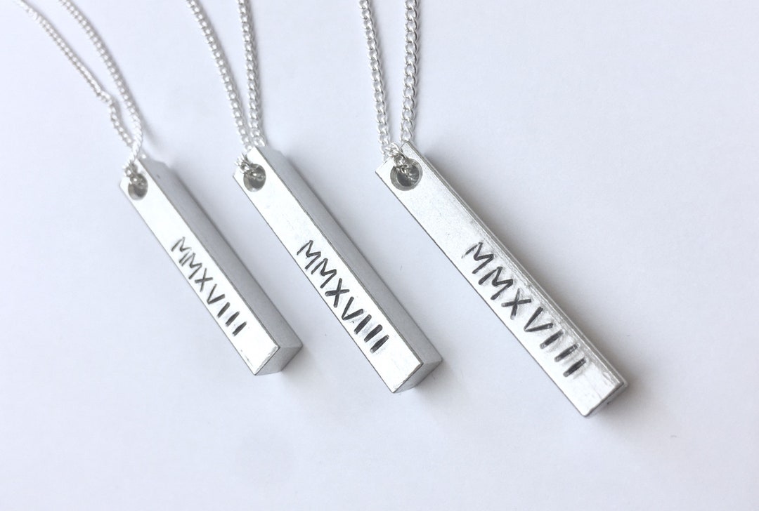 Roman Numerals Bar Necklace: Sterling Silver, Personalized for Him - Etsy