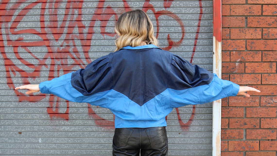 Vintage 80s Leather Batwing Jacket, Size 10 Womens, 80s Batwing Jacket ...