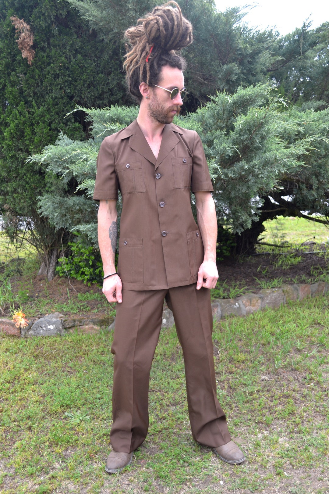 Vintage 70s/ 60s Chocolate Brown Safari Suit, Leisure Suit, Made by ...
