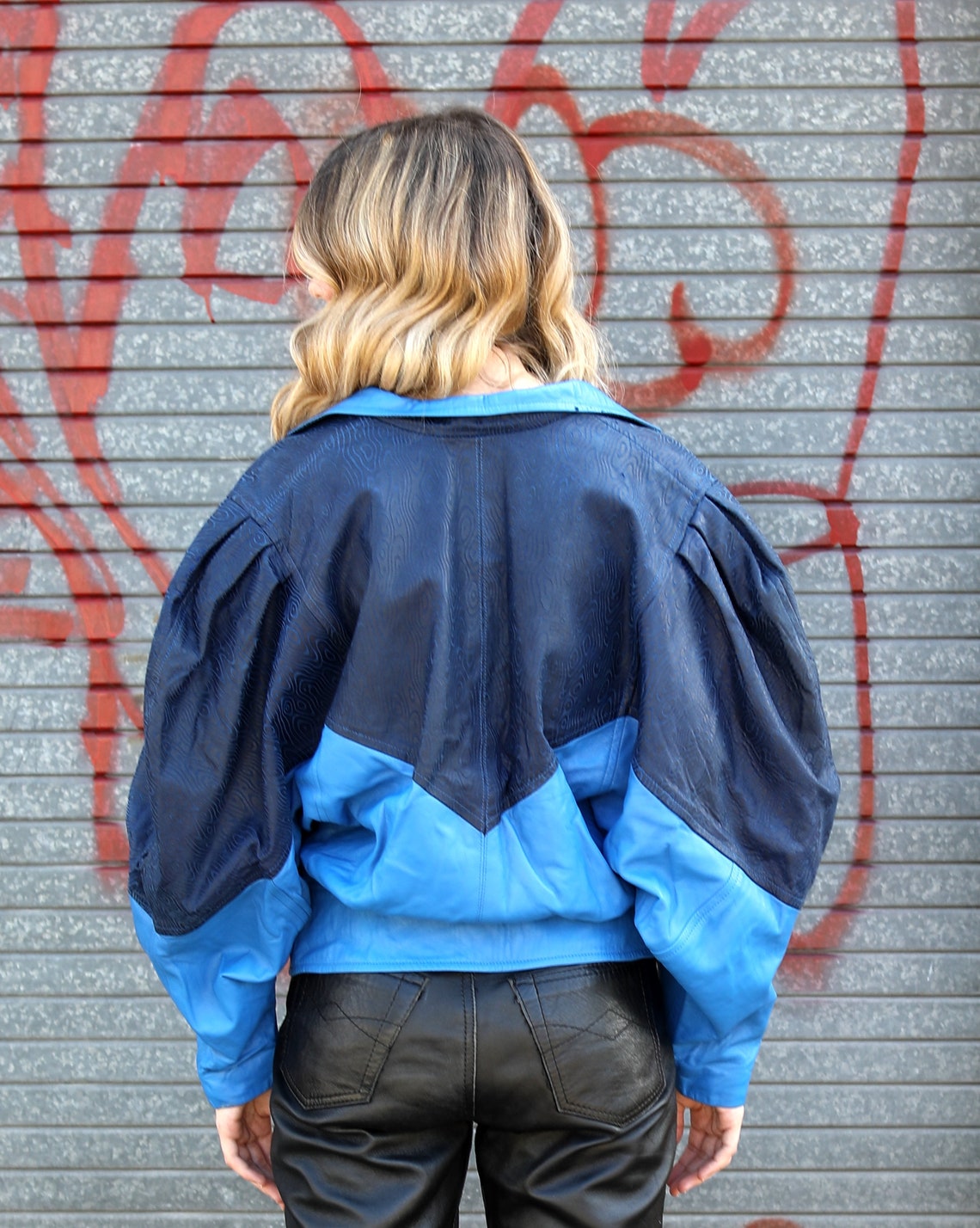Vintage 80s Leather Batwing Jacket, Size 10 Womens, 80s Batwing Jacket ...