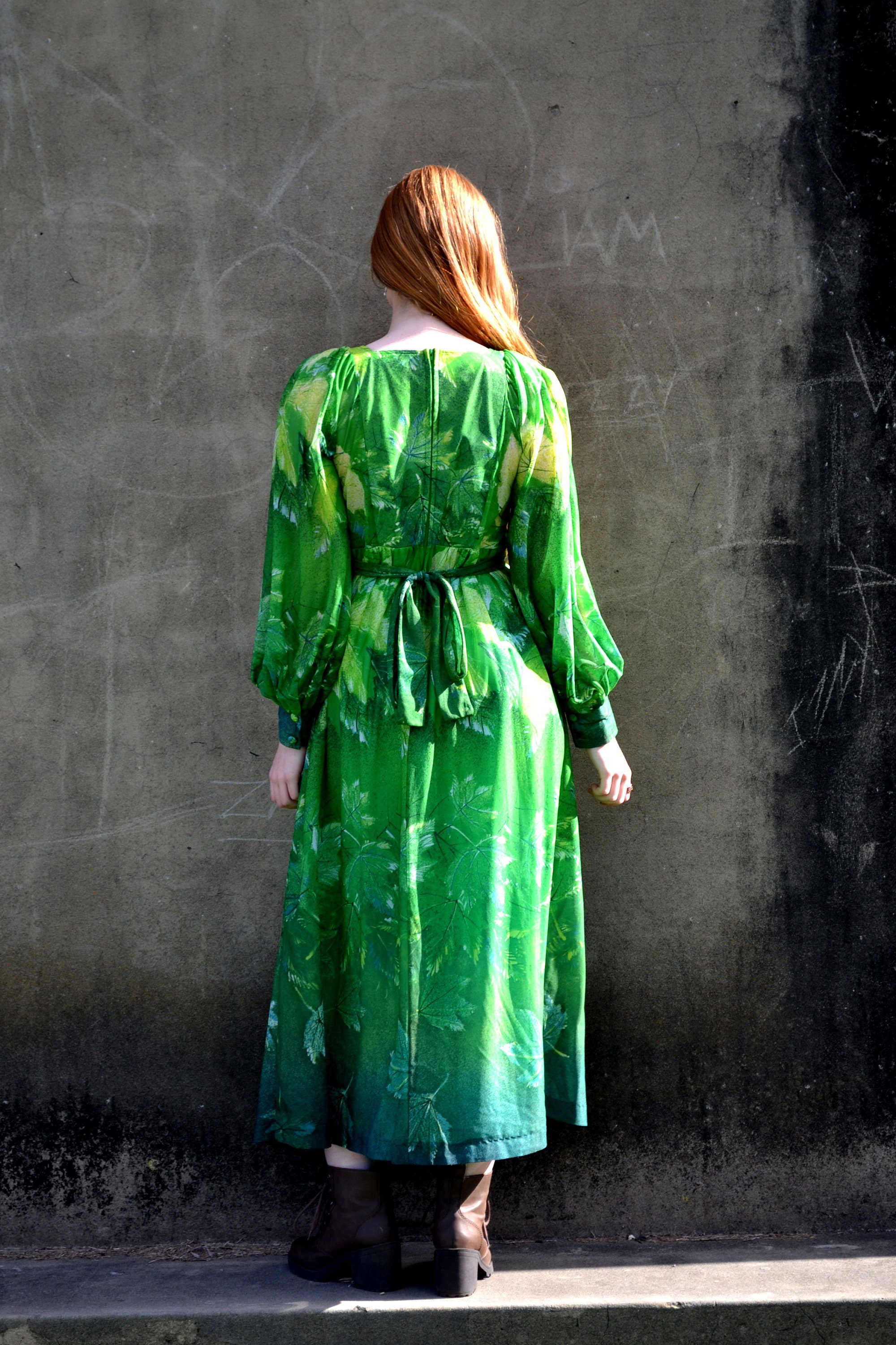 Vintage 70's Green Forest Core Dress, Poison Ivy Dress, 70s Flower ...
