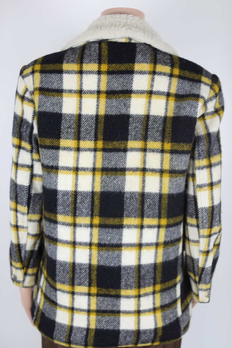 Vintage 70s Yellow and Black, Plaid Lumberjack Jacket, Sherpa Jacket ...