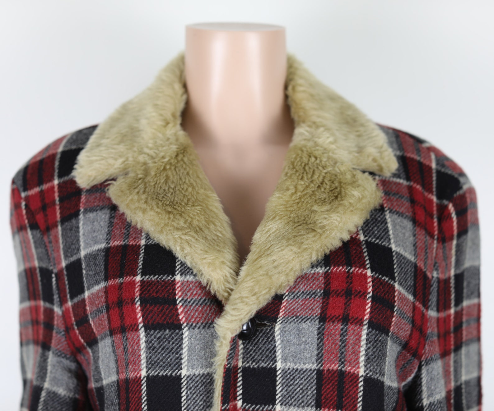 Vintage 70s Red and Grey Lumberjack Jacket, Sherpa Jacket, Mens Size ...
