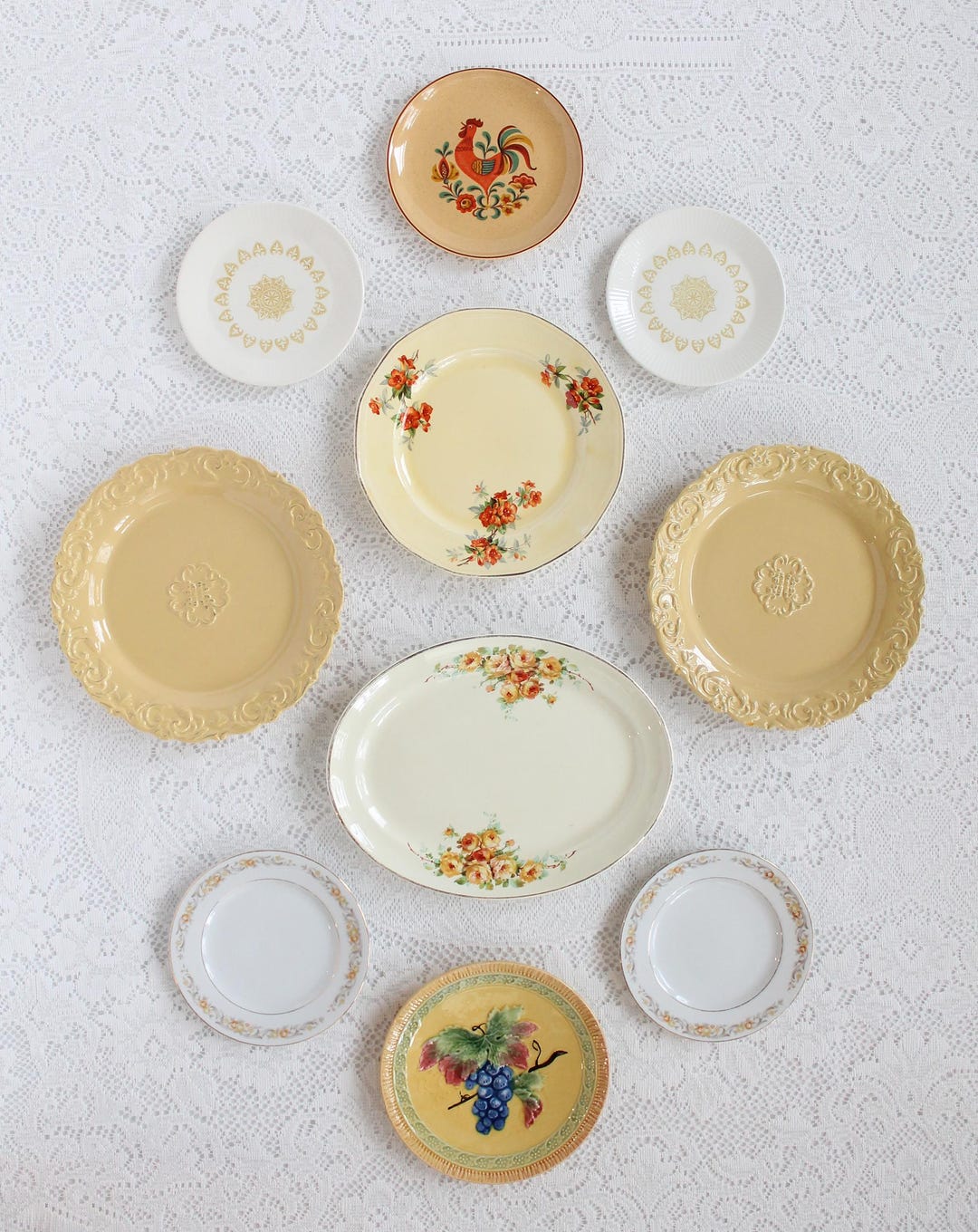 Set of Mismatched Vintage Plates, Vintage Plate Gallery Wall Collection ...