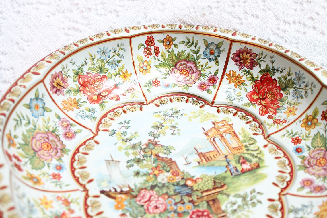 Vintage English Daher Floral Tray Round Tin Floral Tray - Etsy