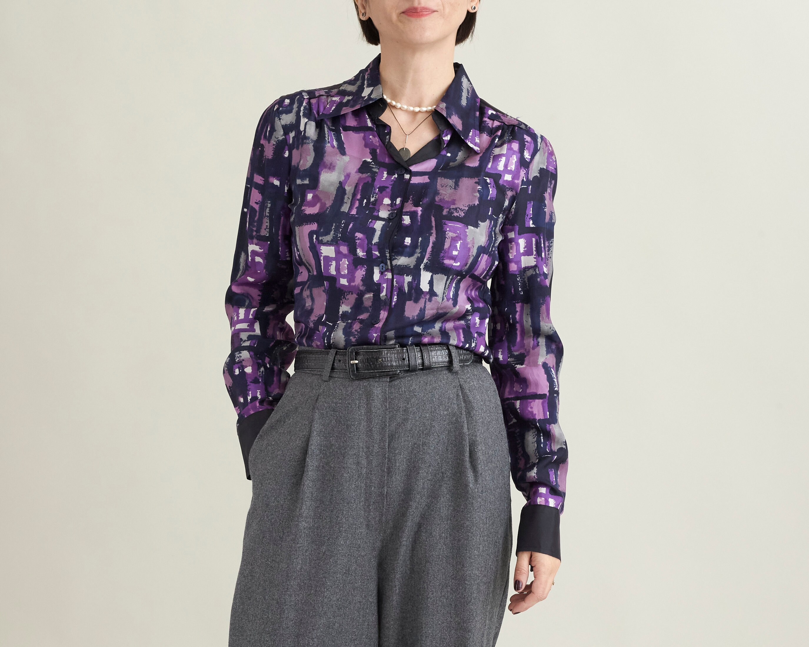 Vintage Silk Blouse, Women Size XS, Long Sleeve Twill Silk Vintage Silk Blouse, Women Size XS, Long Sleeve Twill Silk