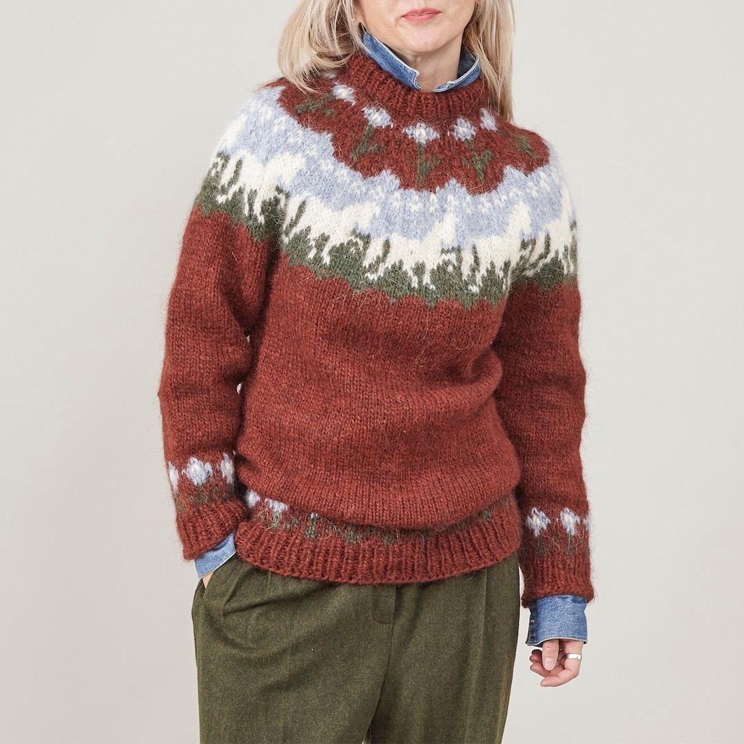 Vintage Hand-knitted Wool Sweater, Women’s XS, Nordic Motifs, Warm ...