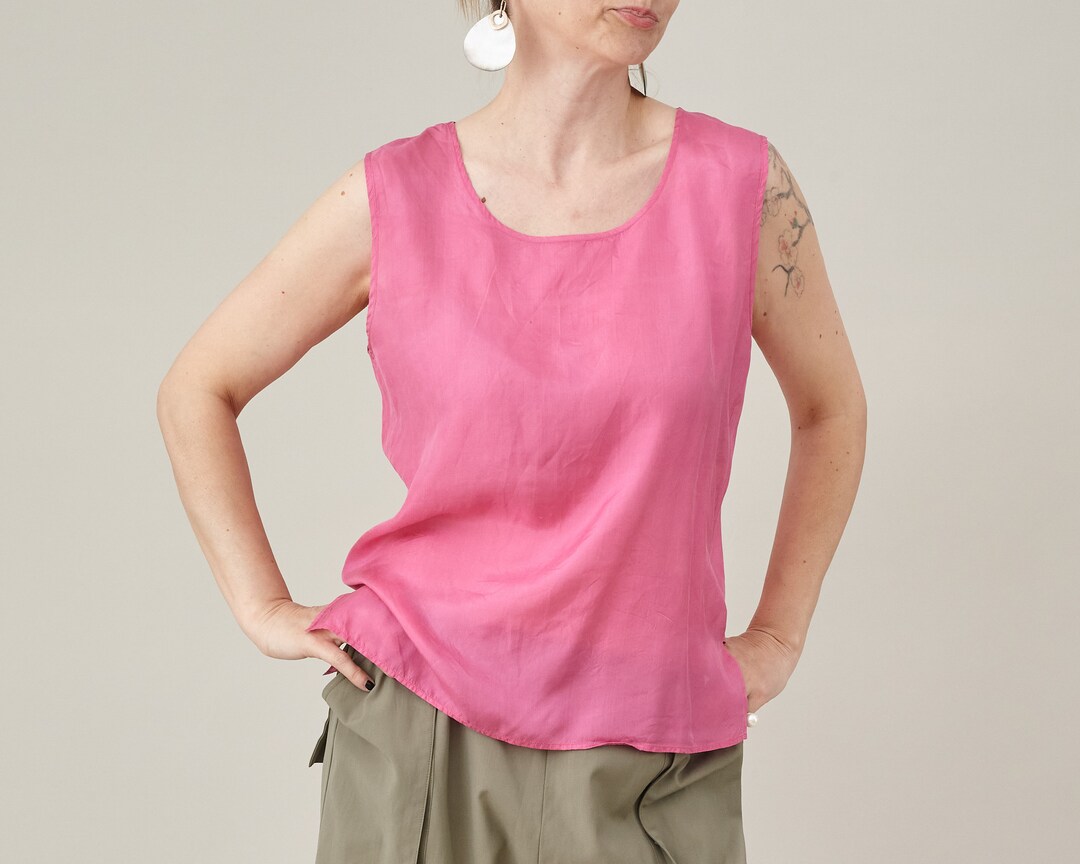 Fuchsia Summer Delight Pink Silk Tank Top for Women size S Lightweight ...