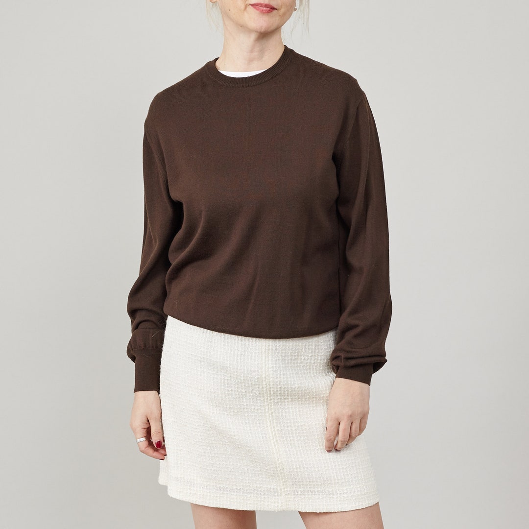 Vintage 100% Merino Wool Sweater, Women Size S M, Brown Crew Neck ...