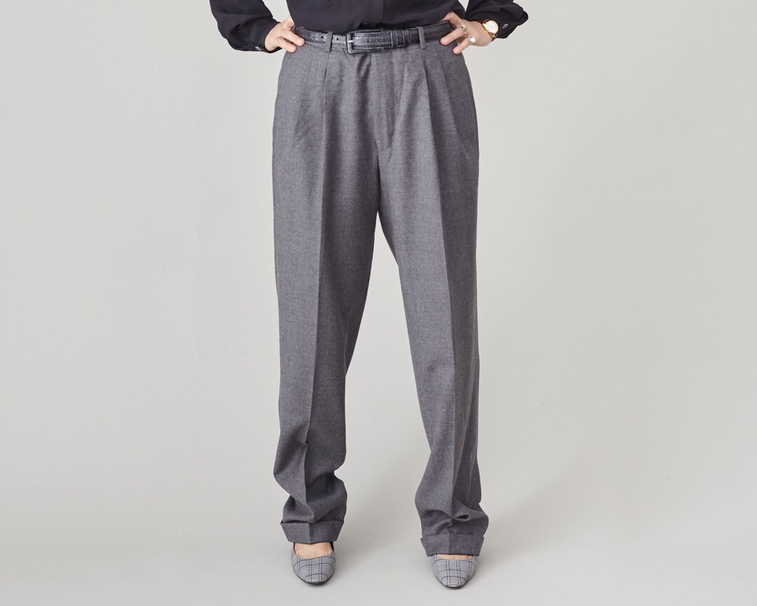 Vintage Hugo Boss Grey Wool Pants Size 46 Pleated Wool Pants With ...