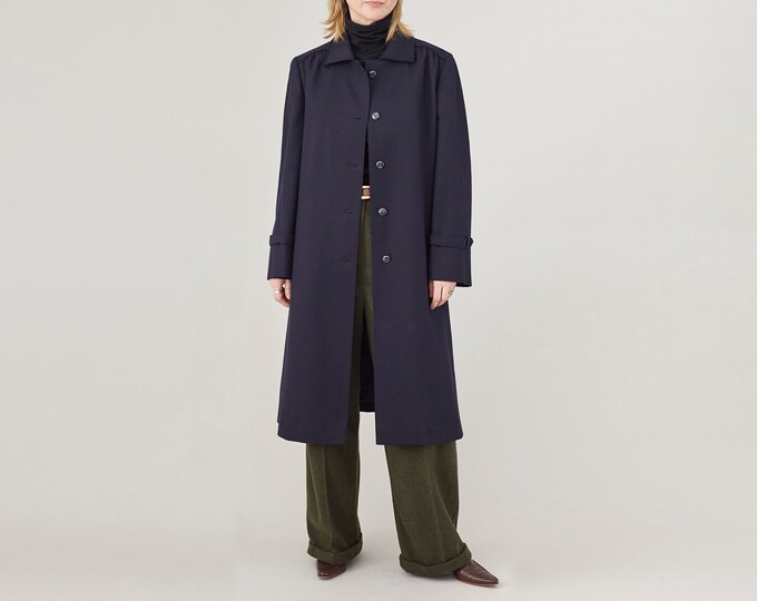 Vintage Wool Spring Coat for Women Size L | Navy Wool Trench Coat ...