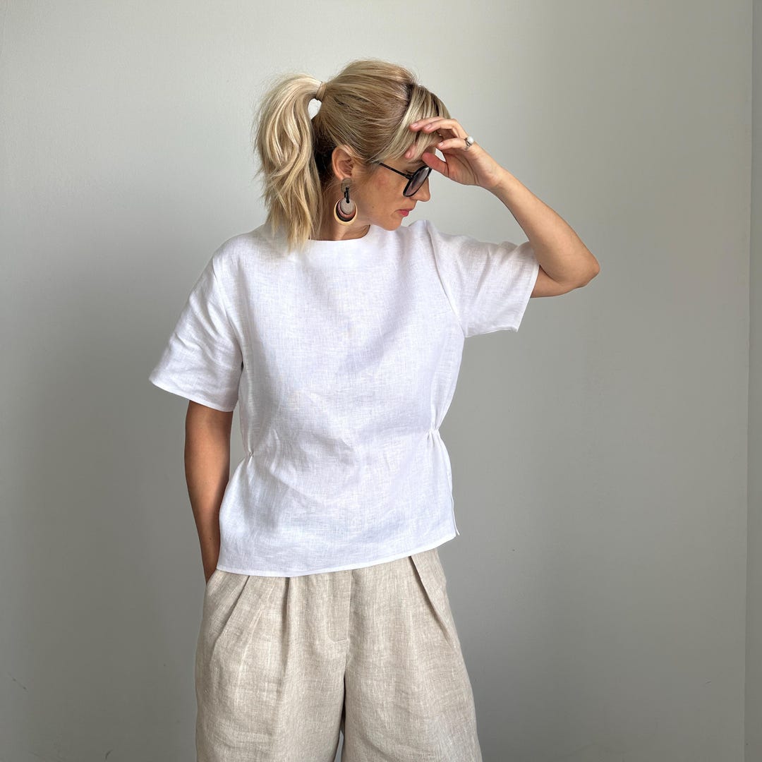 Linen Boxy Top Women | Minimalist T-shirt - Etsy