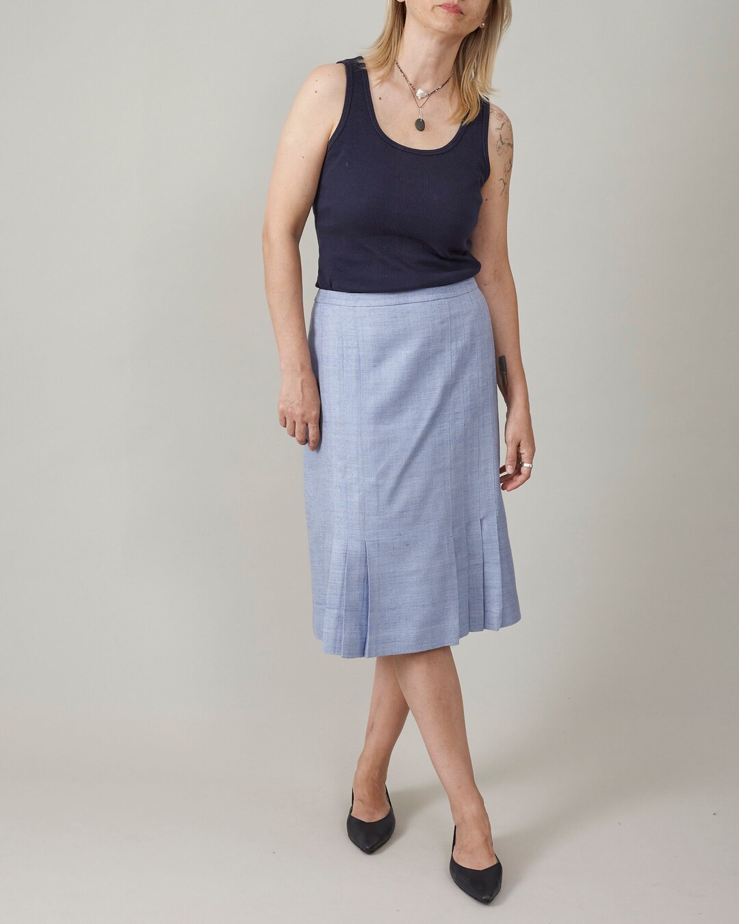 Luxury Vintage Silk Midi Skirt – Baby Blue Raw Silk, 100% Silk Lining ...