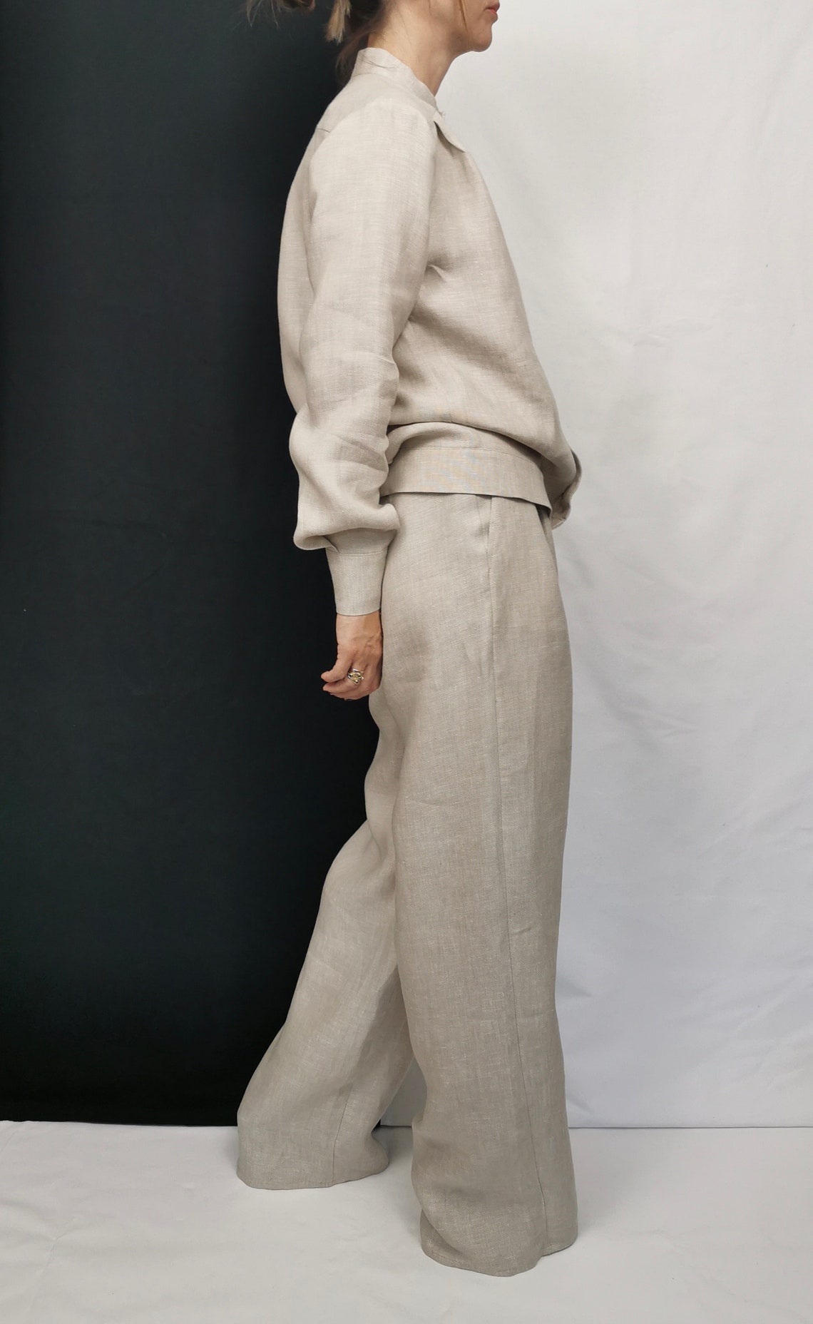 SAMPLE SALE Linen Matching Set Beige Blouse and Pants High - Etsy