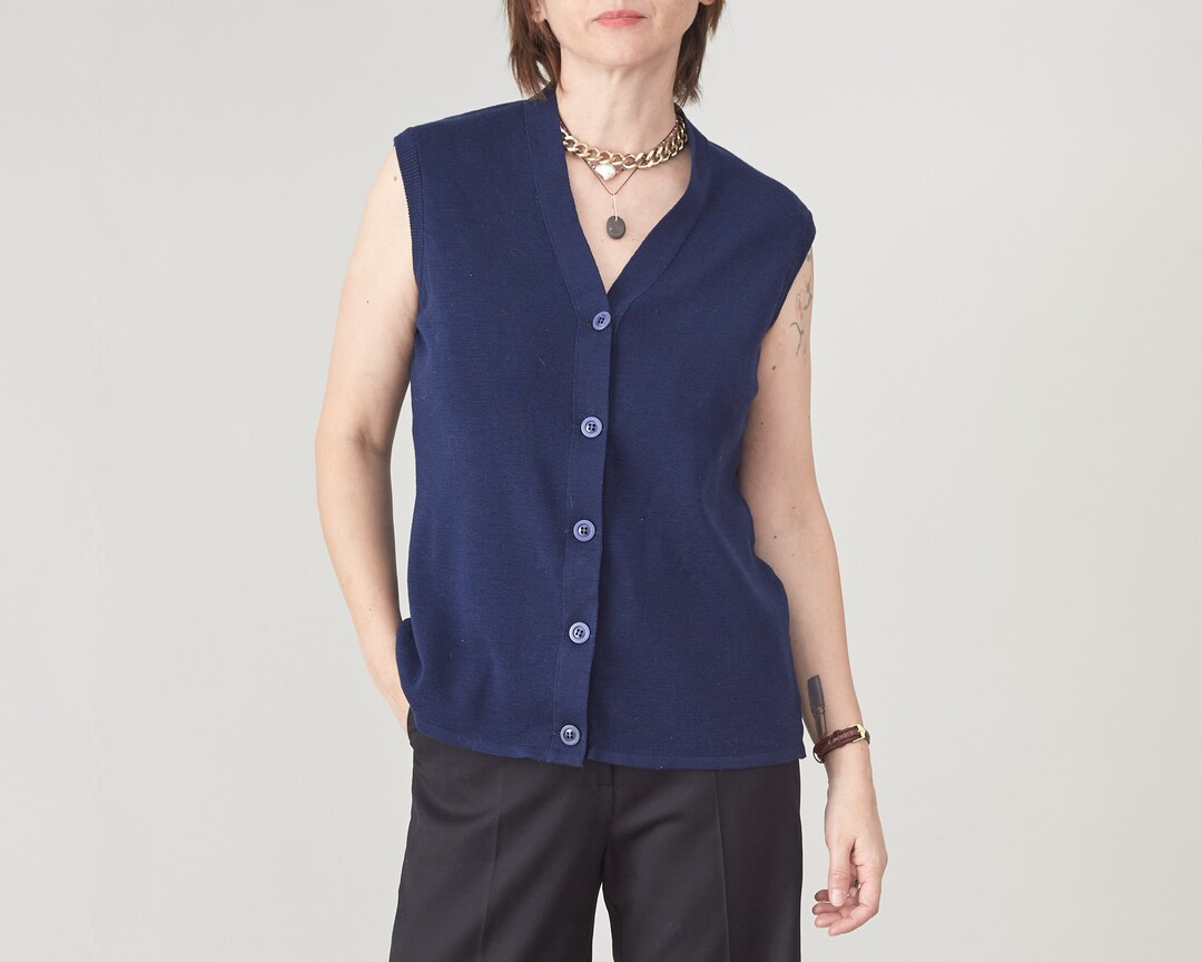 Vintage Dark Blue Wool Sweater Vest Size M | V-neck Sweater Vest With ...