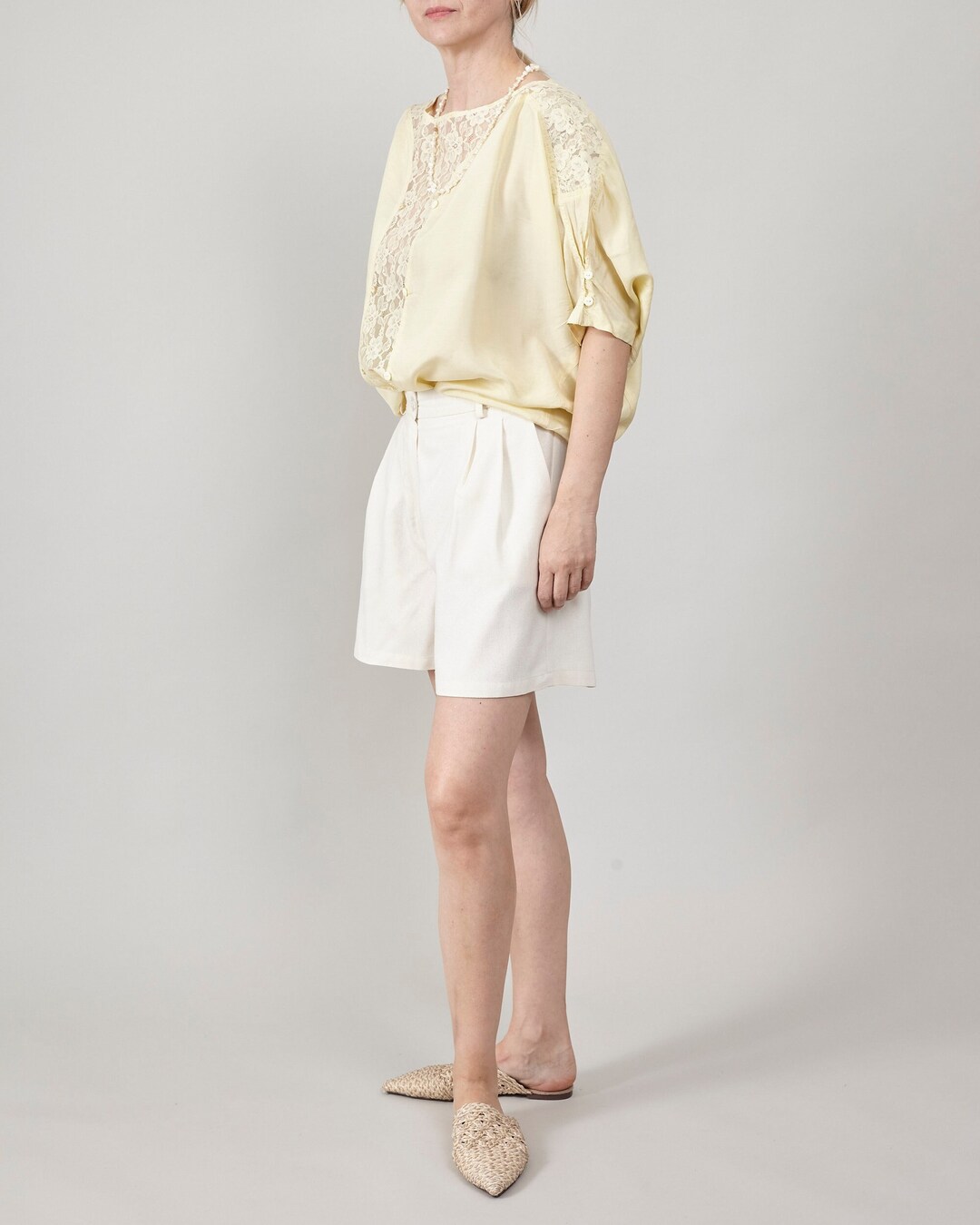 Vintage Butter Yellow Silk Blouse, Lace Detail, Oversized Fit, Women's ...