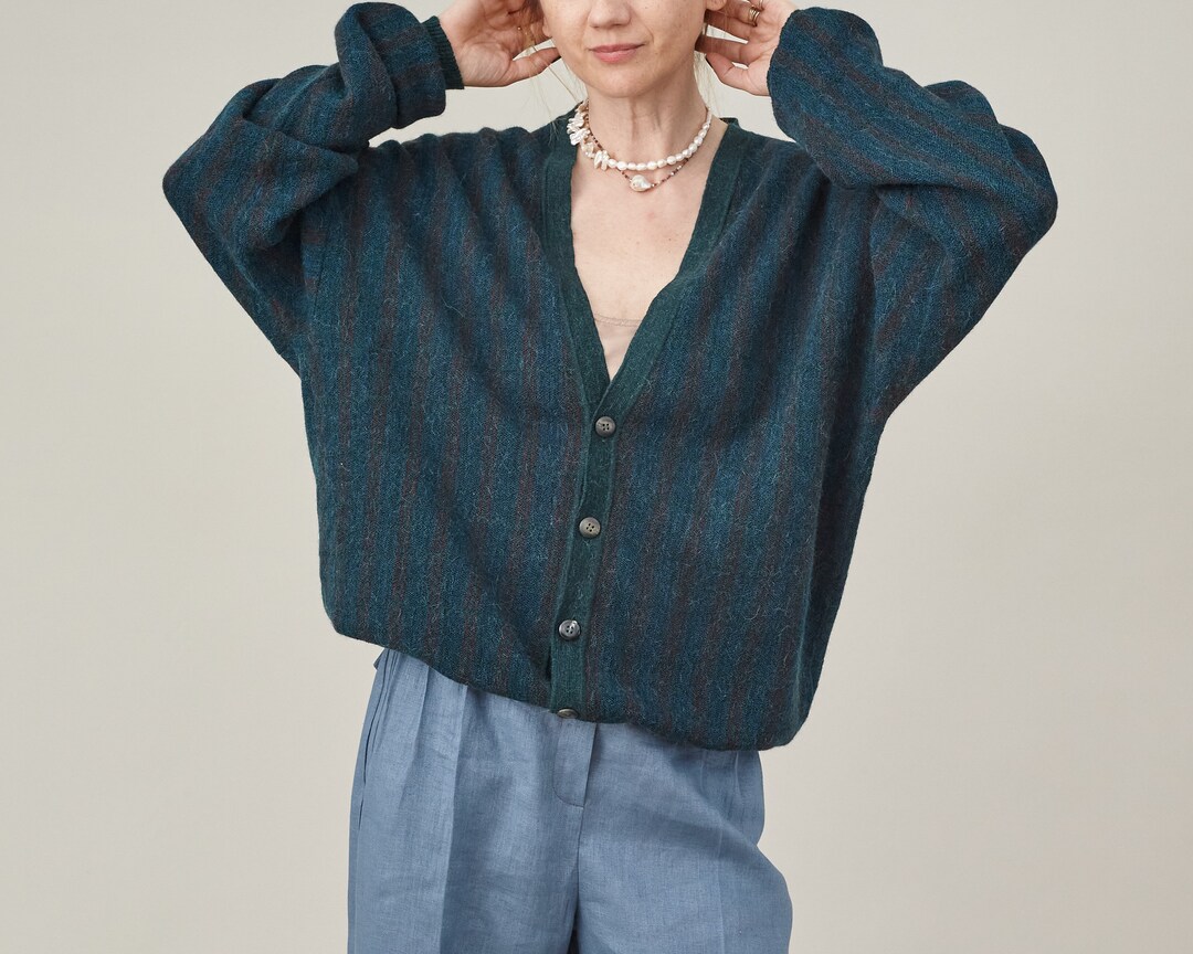 Vintage Tile Green Striped Cardigan for Women Size L Deep - Etsy